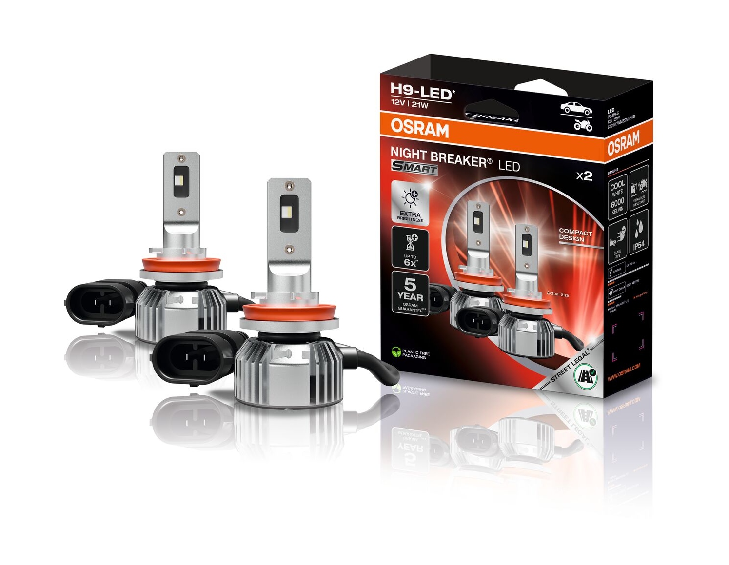 OSRAM H9 LED Night Breaker SMART +330% mit Zulassung 64213DWNBSM-2HB ...