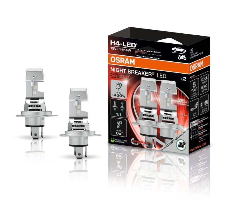 OSRAM H4 LED Night Breaker SPEED +450% Mini mit Zulassung - Online-Shop ...